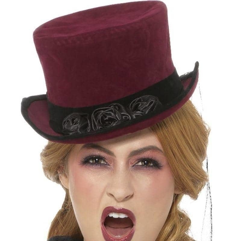 Burgundy Gothic Victorian Vampire Hat with Veil - Deluxe Adult Costume ...