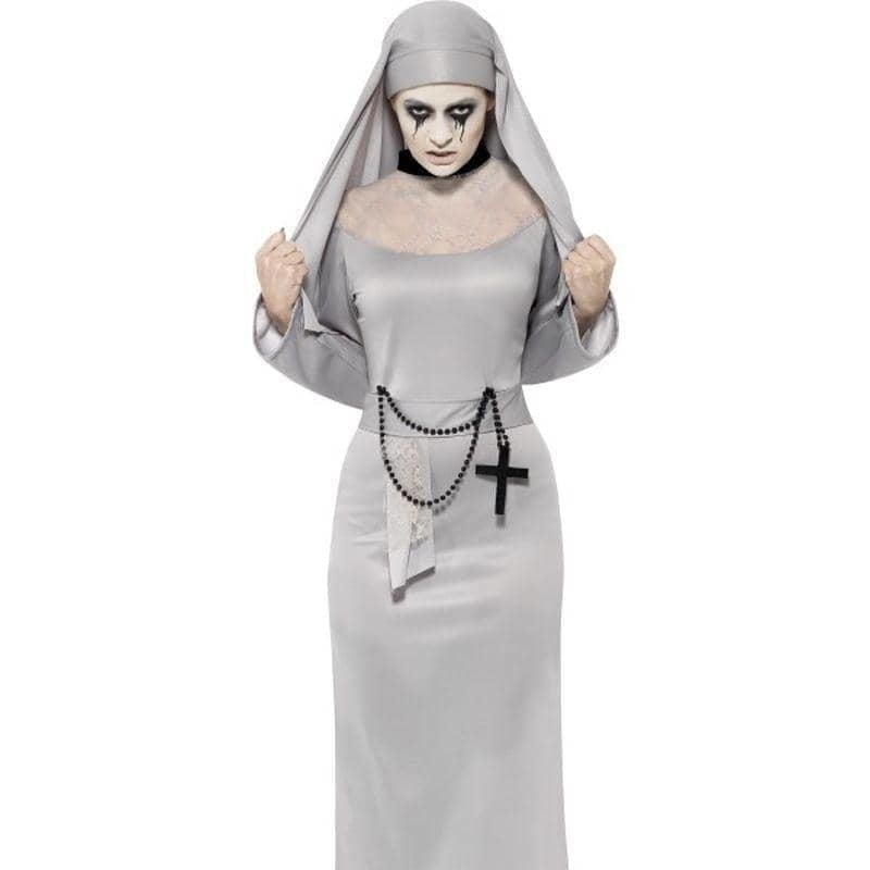 Gothic Nun Costume Adult Grey Habit Dress with Lace Top and Headpiece ...