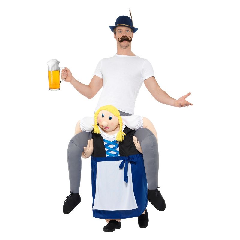 Bavarian Beer Maiden Costume: Blue Adult One-Piece Suit with Mock Legs ...