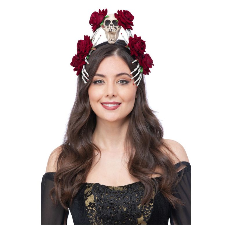 Red Rose and Skeleton Hand Headband Adult – Mad Distribution Costumes ...