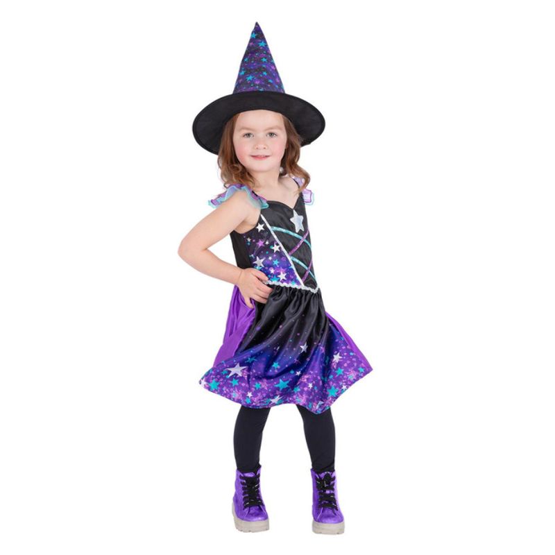 Starry Night Witch Costume Child Purple and Black Dress Starry Hat ...
