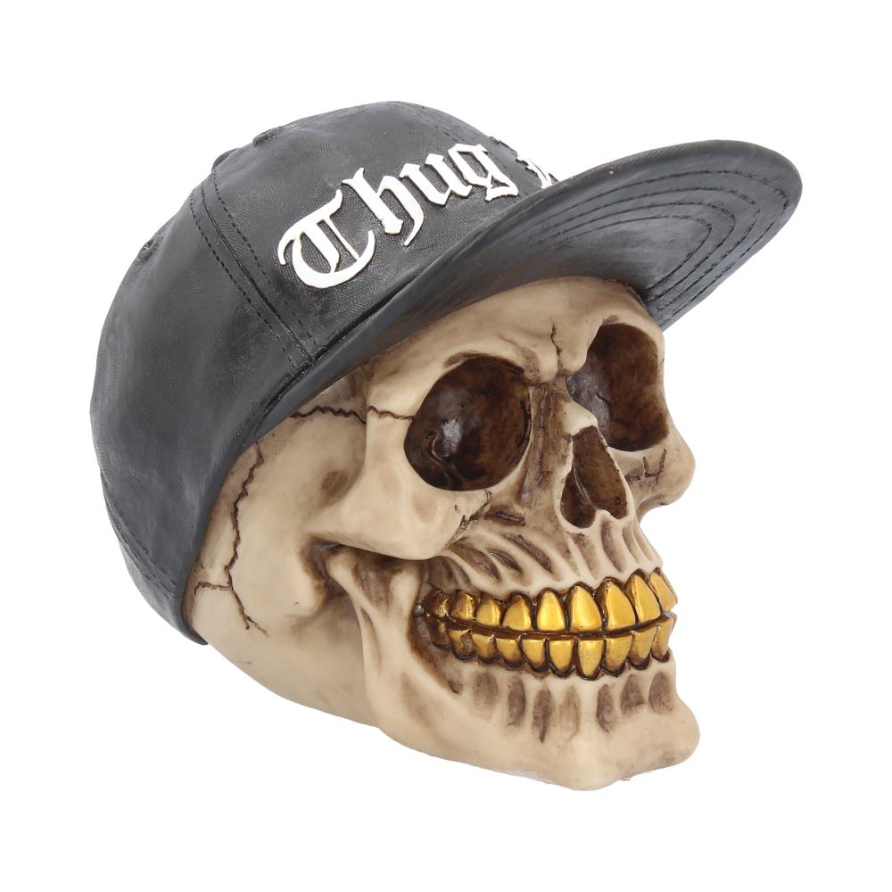 Thug Life Skull with Gold Teeth and Baseball Cap Figurine 15.8cm – Mad ...